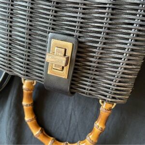 Zara | Bags | Wicker Clamshell Style Zara Bag Black With Bamboo Look ...